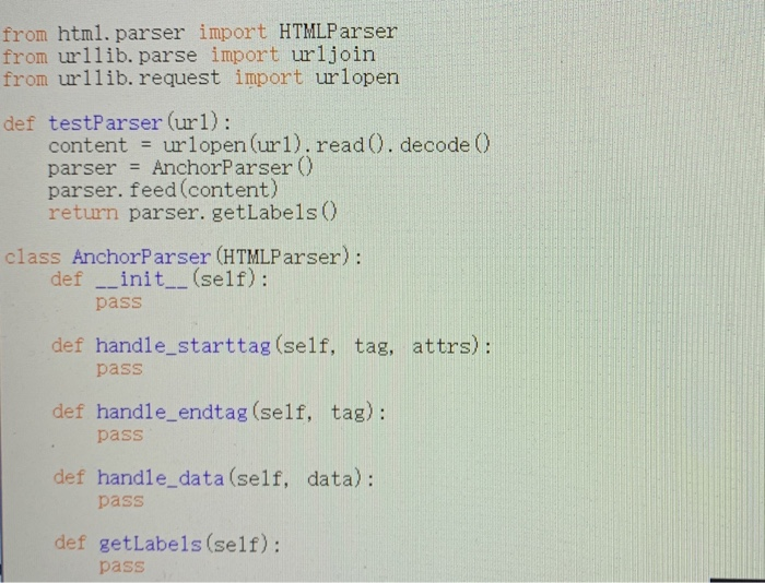 Solved Write Class Anchorparser That Is A Subclass Of The 