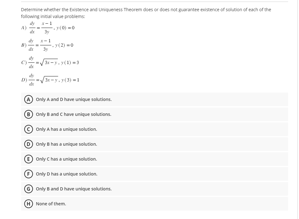 Solved Determine whether the Existence and Uniqueness | Chegg.com Solved Determine whether the Existence and Uniqueness | Chegg.com