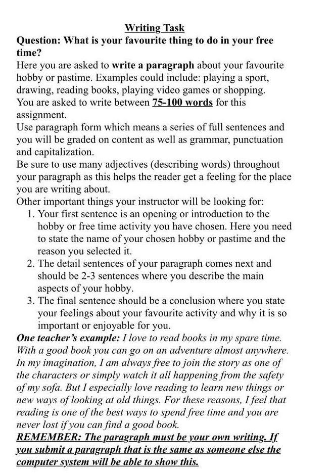 Solved Writing Task Question: What is your favourite thing | Chegg.com