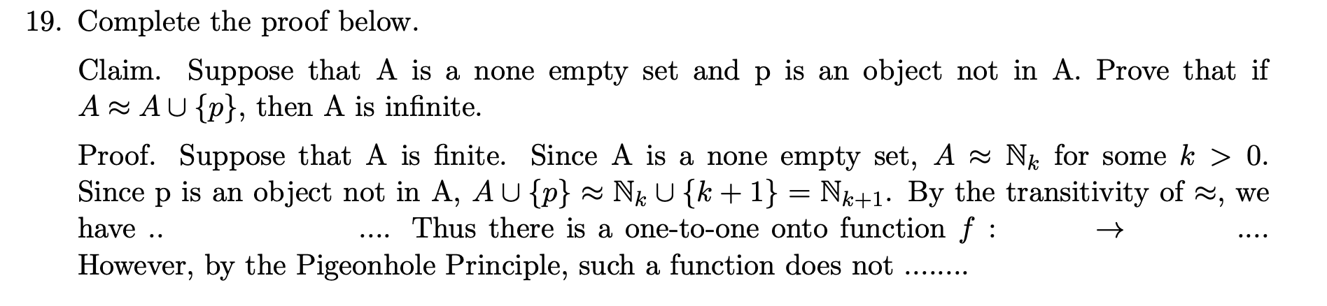 Solved 19. Complete the proof below. Claim. Suppose that A | Chegg.com