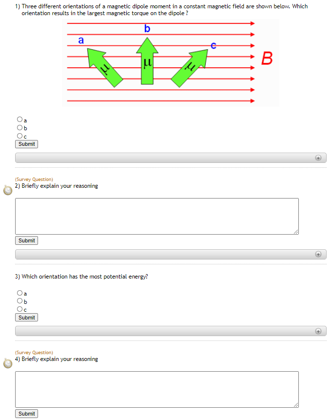 Solved 1) Three different orientations of a magnetic dipole | Chegg.com