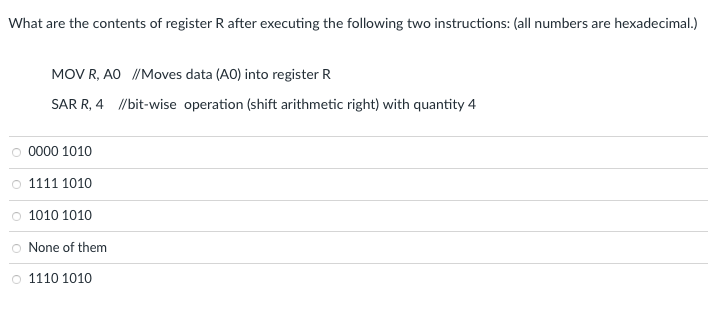 Solved What are the contents of register R after executing | Chegg.com