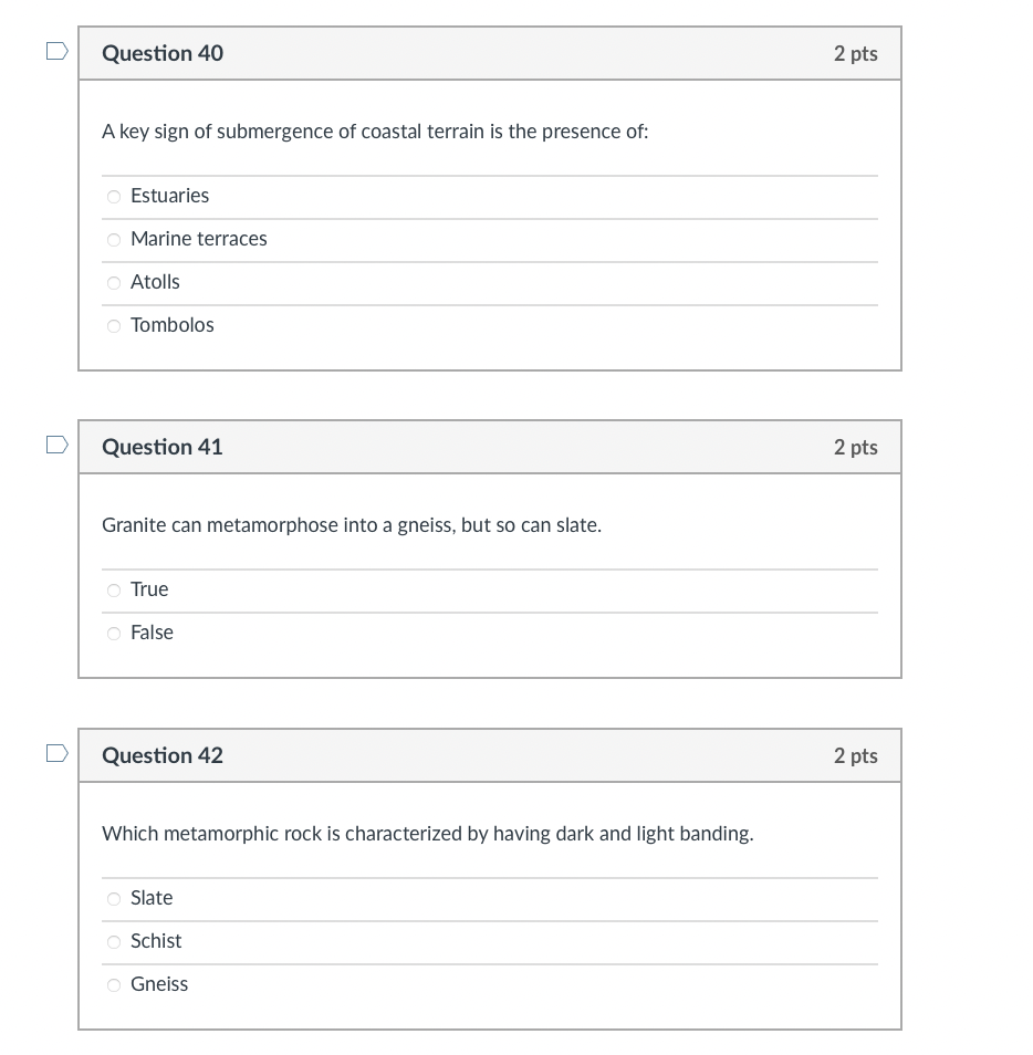 Solved A key sign of submergence of coastal terrain is the | Chegg.com