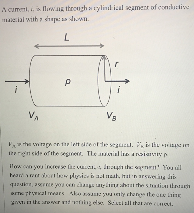 Solved A current, i, is flowing through a cylindrical | Chegg.com