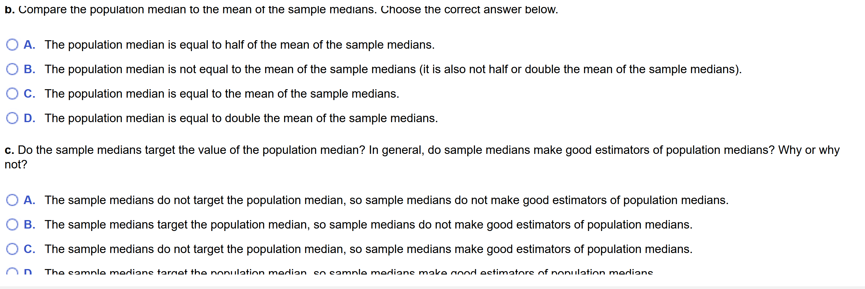 b. Compare the population median to the mean of the | Chegg.com