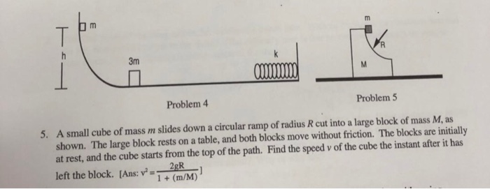 Solved 3m Problem 4 Problem 5 5. A small cube of mass m | Chegg.com