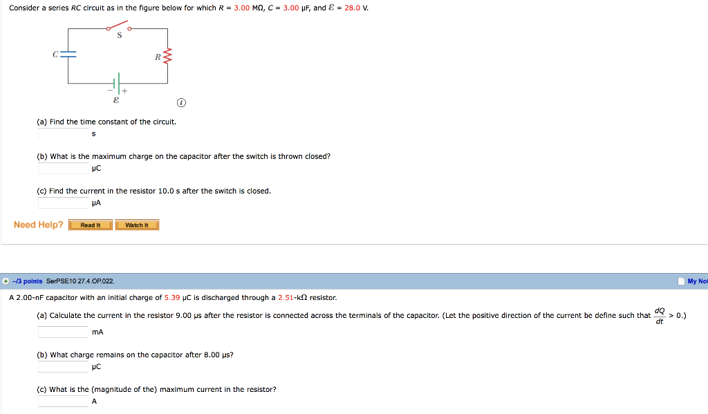 Solved Consider a series RC circuit as in the figure below | Chegg.com