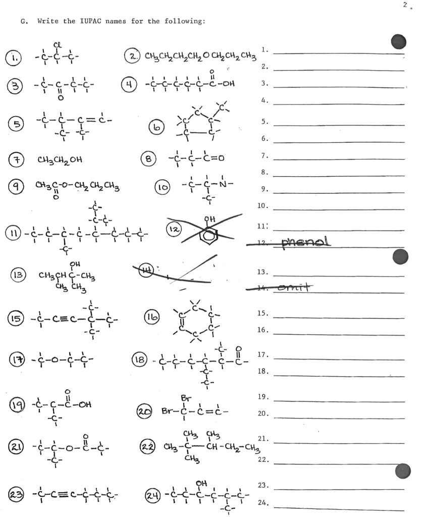 Solved G. Write the IUPAC names for the following: D - - - - | Chegg.com