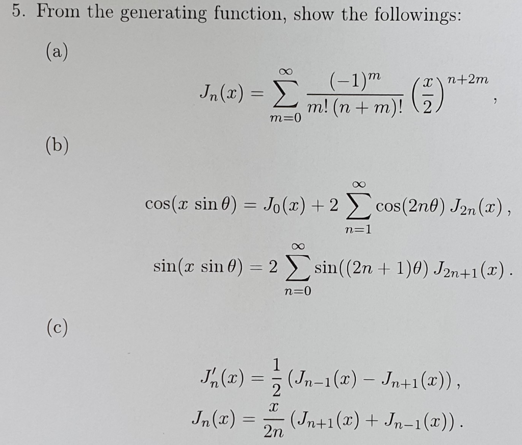 Solved 5. From the generating function, show the followings: | Chegg.com