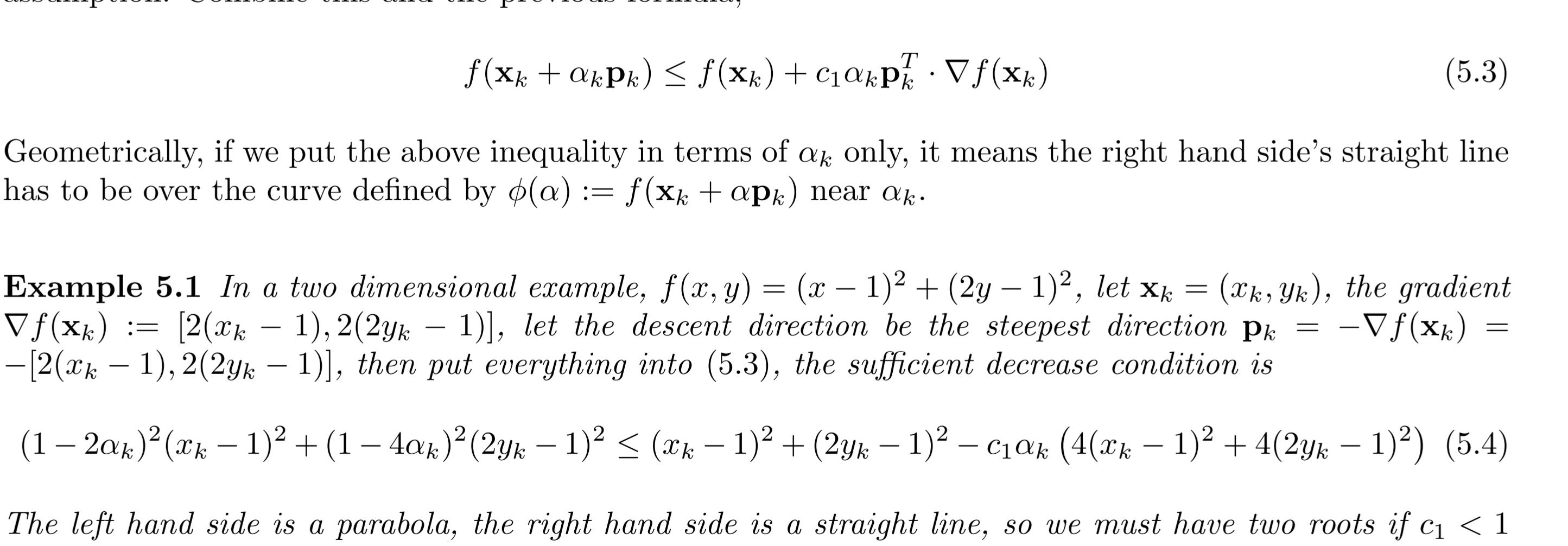 Solved f(xk+αkpk)≤f(xk)+c1αkpkT⋅∇f(xk) Geometrically, if we | Chegg.com