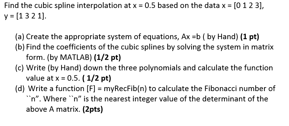 Find the cubic spline interpolation at x = 0.5 based | Chegg.com