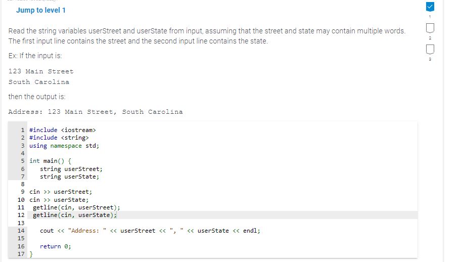 Solved Read the string variables userStreet and userState | Chegg.com