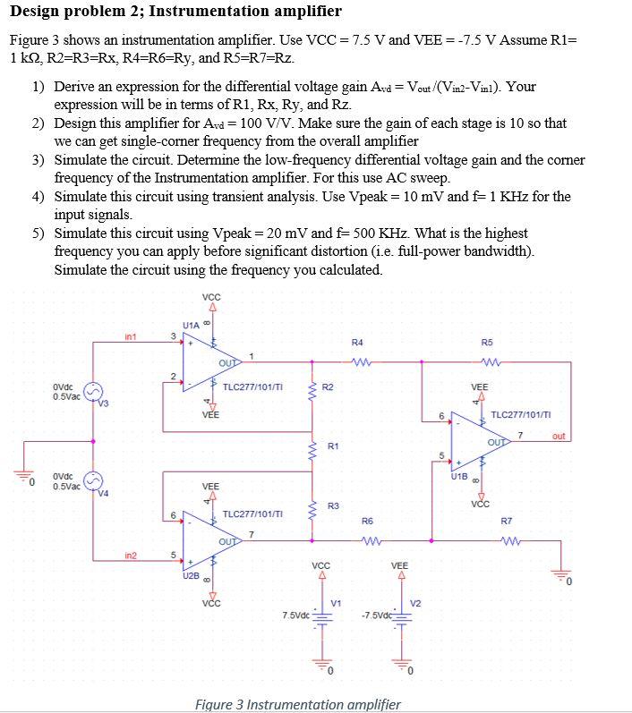 Solved Design problem 2; Instrumentation amplifier Figure 3 | Chegg.com Solved Design problem 2; Instrumentation amplifier Figure 3 | Chegg.com