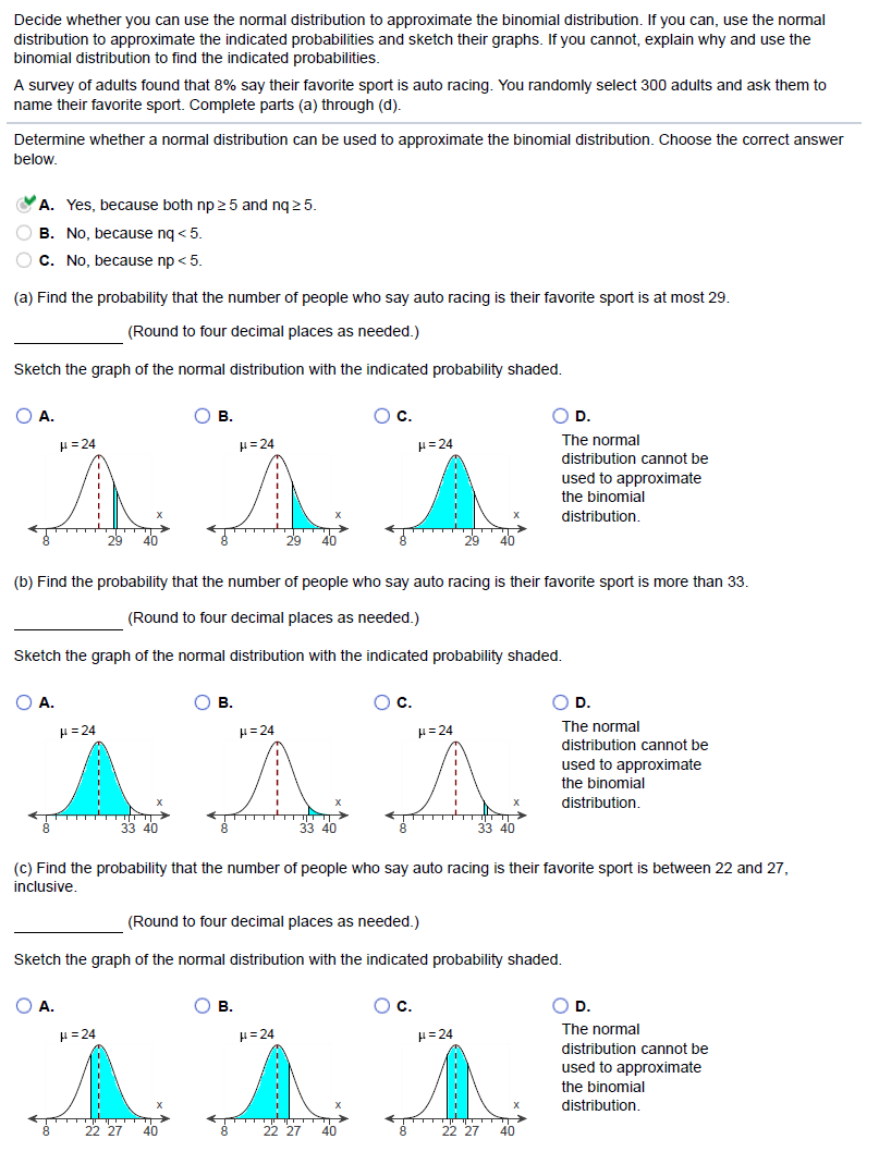 Solved Decide whether you can use the normal distribution to | Chegg.com