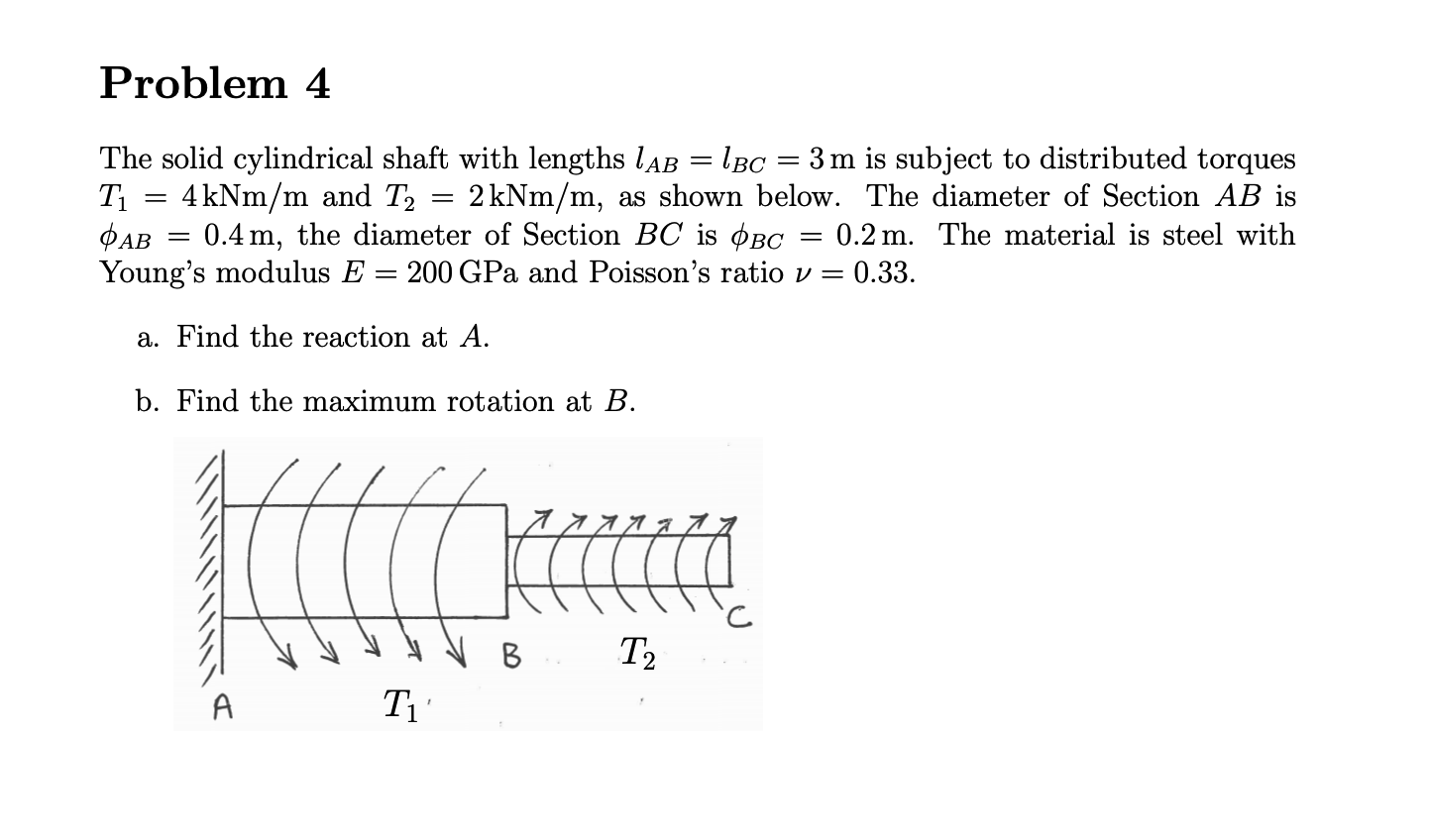 Solved Problem 4 The solid cylindrical shaft with lengths | Chegg.com