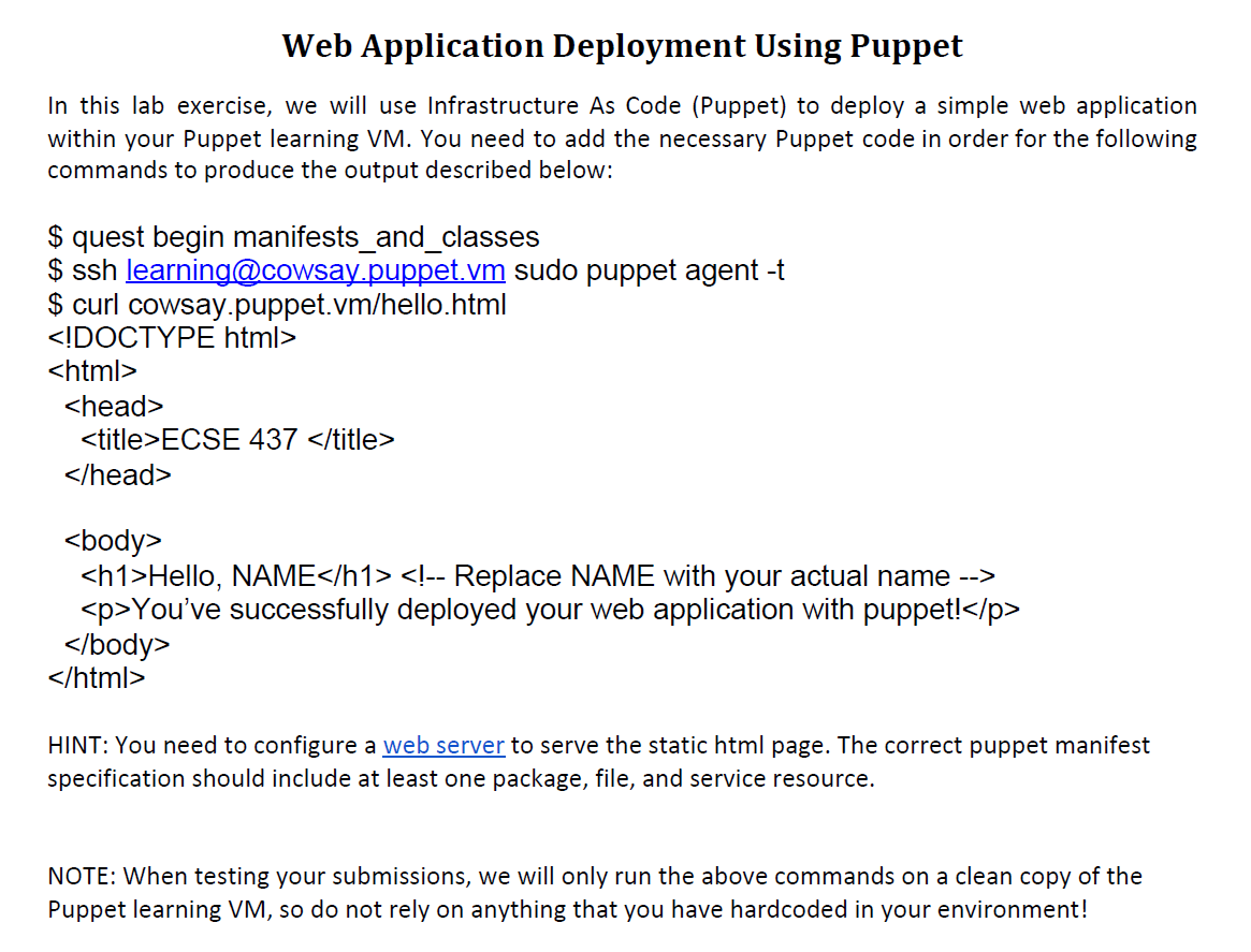 Web Application Deployment Using Puppet In this lab | Chegg.com