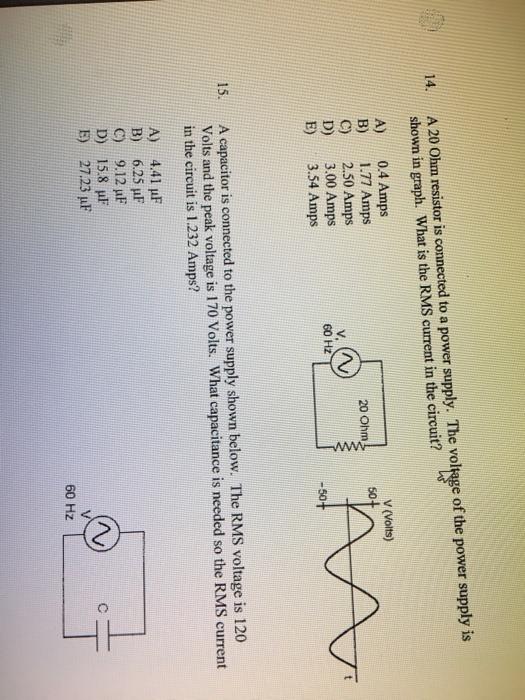 Solved A 20 Ohm resistor is connected to a power supply. The | Chegg.com