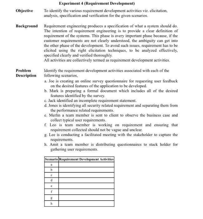 Solved Experiment 4 (Requirement Development) ObjectiveTo | Chegg.com