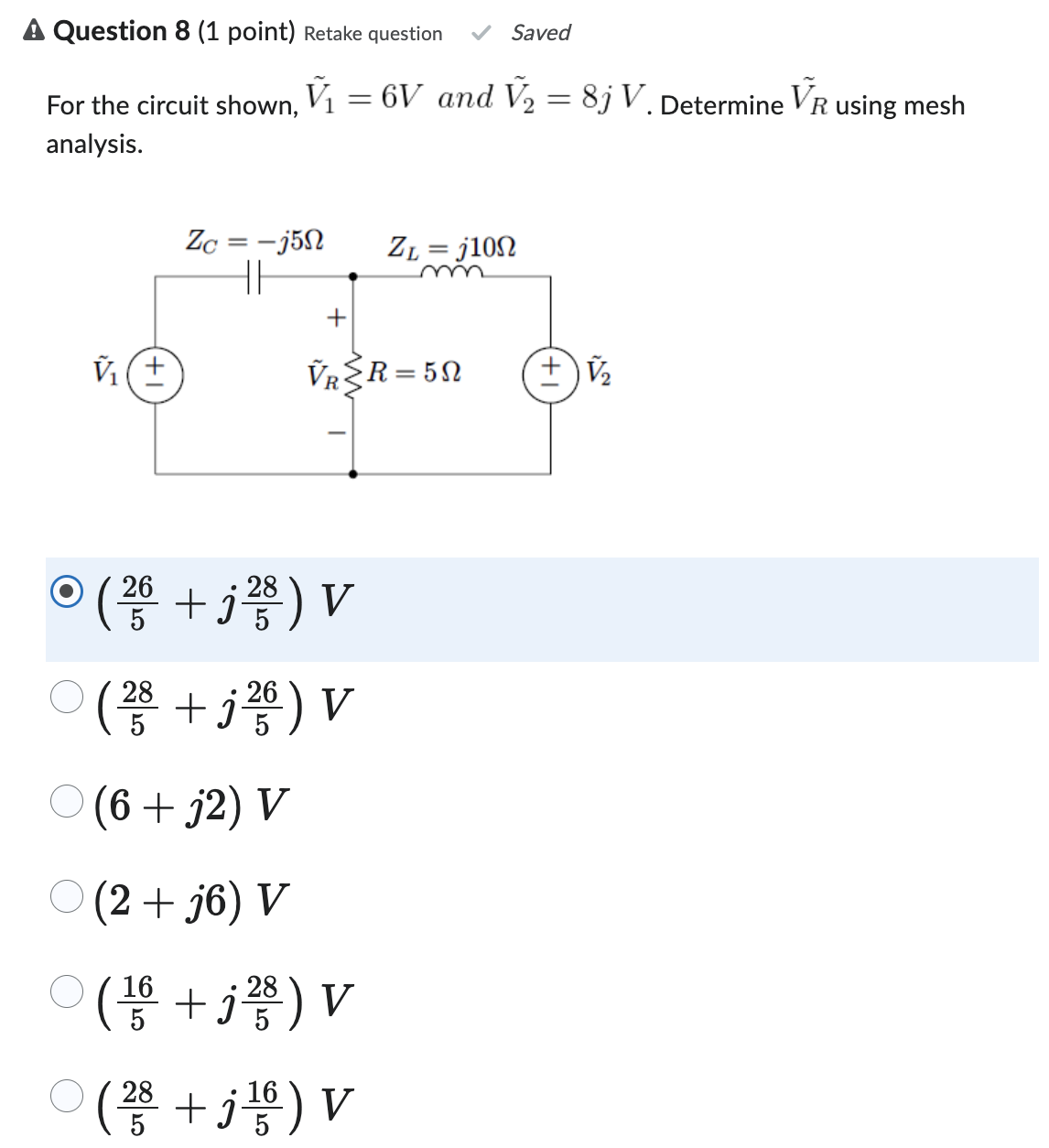 Solved A Question 8 (1 point) Retake question Saved For | Chegg.com