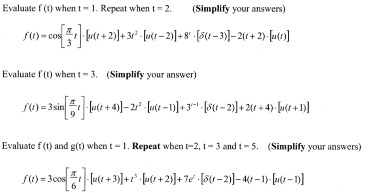 Solved Evaluate f(t) ﻿and g(t) ﻿when t=1. ﻿Repeat when t=2, | Chegg.com