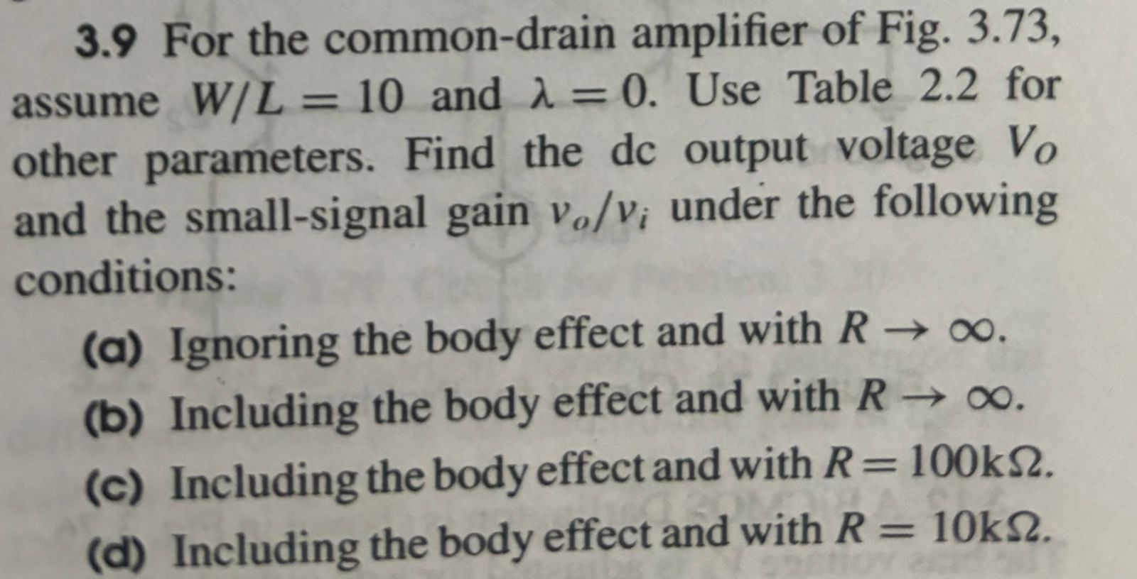 Solved 3.9 ﻿For the common-drain amplifier of Fig. | Chegg.com
