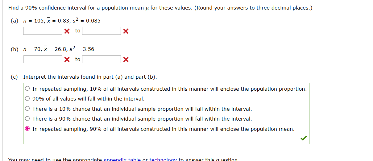 Find a 90% ﻿confidence interval for a population mean | Chegg.com