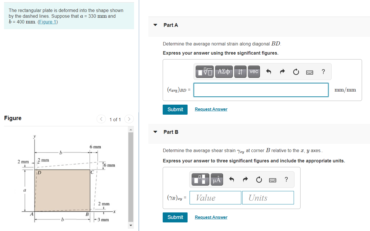 Solved The rectangular plate is deformed into the shape | Chegg.com