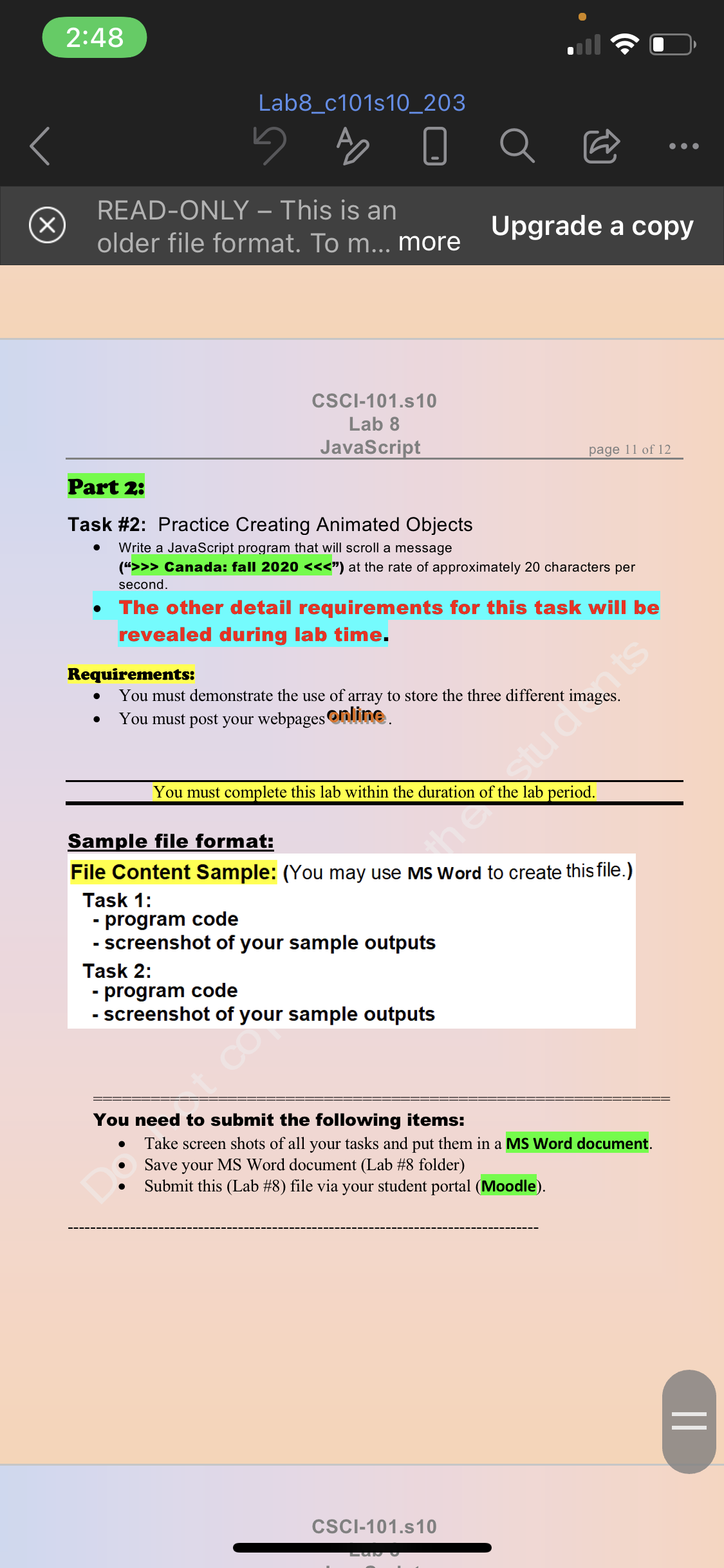 2:48 READ-ONLY – This is an older file format. To | Chegg.com