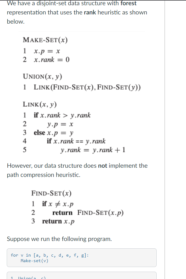 Solved We have a disjoint-set data structure with forest | Chegg.com
