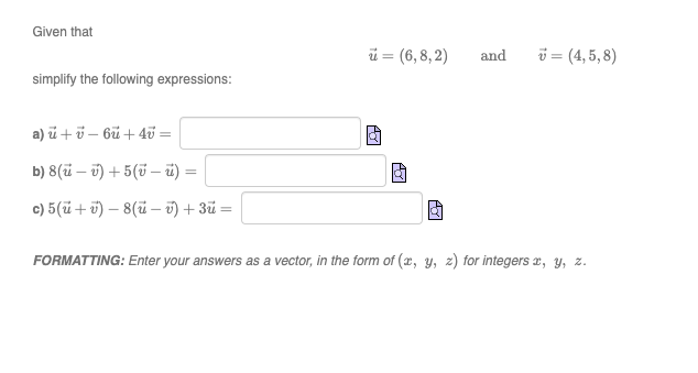 Solved Given that u=(6,8,2) and v=(4,5,8) simplify the | Chegg.com