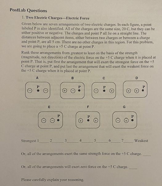 Solved PostLab Questions 1. Two Electric Charges-Electric | Chegg.com