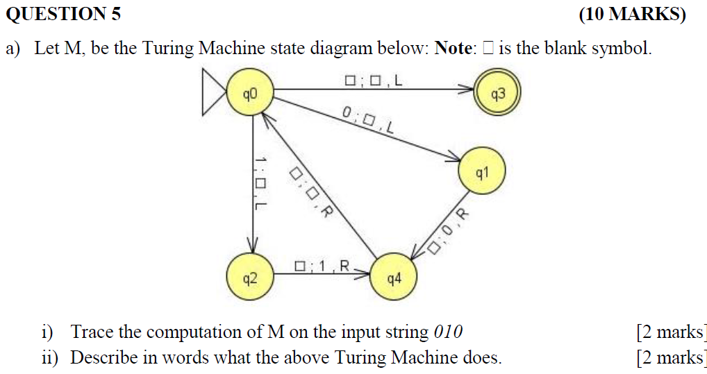 Solved QUESTION 5 (10 MARKS) a) Let M, be the Turing Machine | Chegg.com