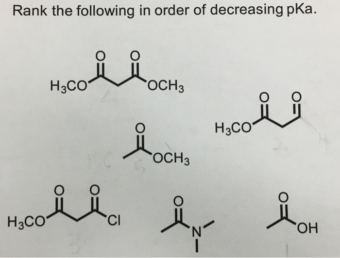 Solved Rank the following in order of decreasing pKa H3CO | Chegg.com