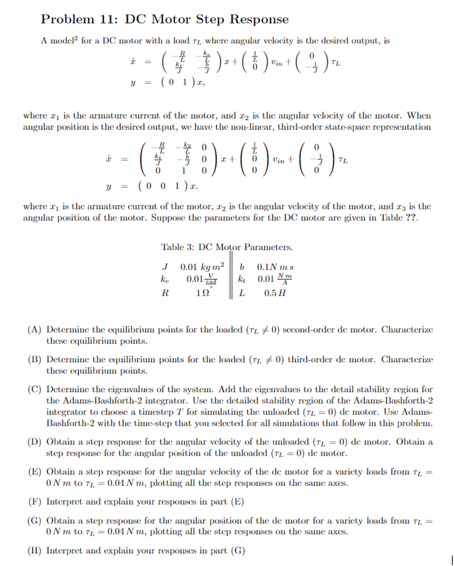 Solved Problem 11: DC Motor Step Response A model for a DC | Chegg.com