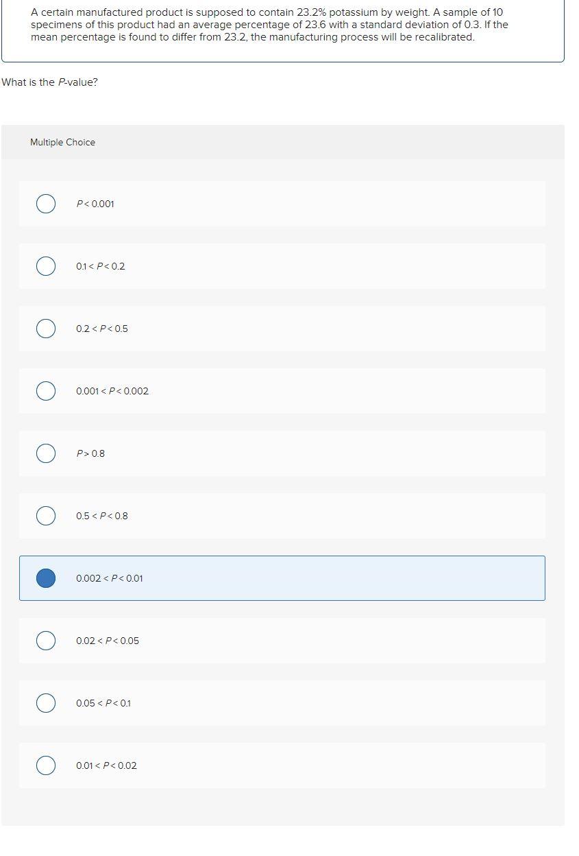 Solved A certain manufactured product is supposed to contain | Chegg.com