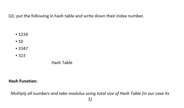 Solved Q1: put the following in hash table and write down | Chegg.com