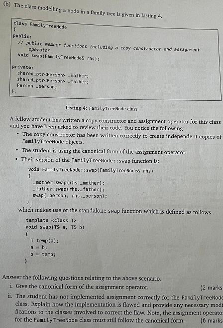 Solved (b) The class modelling a node in a family tree is | Chegg.com
