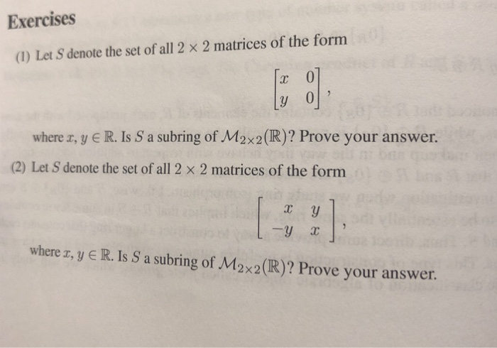 Solved Exercises (1) Let S denote the set of all 2 × 2 | Chegg.com