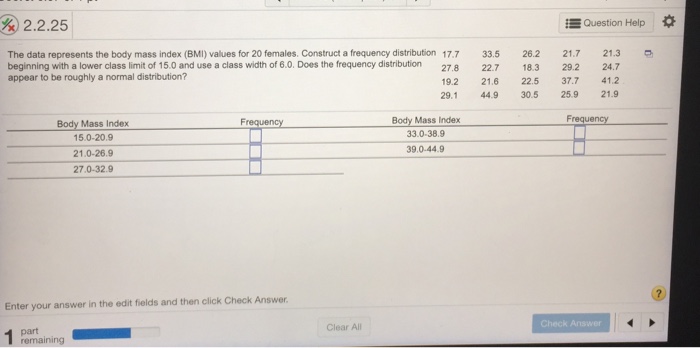 Solved The data represents the body mass index (BMI) values | Chegg.com
