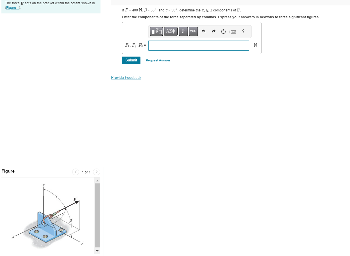 Solved The force F ﻿acts on the bracket within the octant | Chegg.com