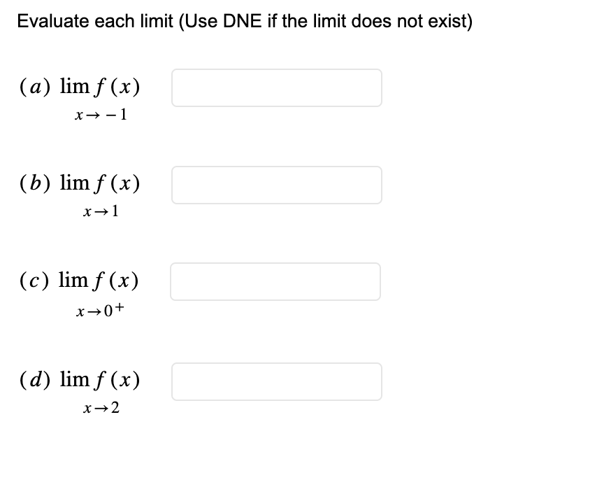 Solved Evaluate each limit (Use DNE if the limit does not | Chegg.com