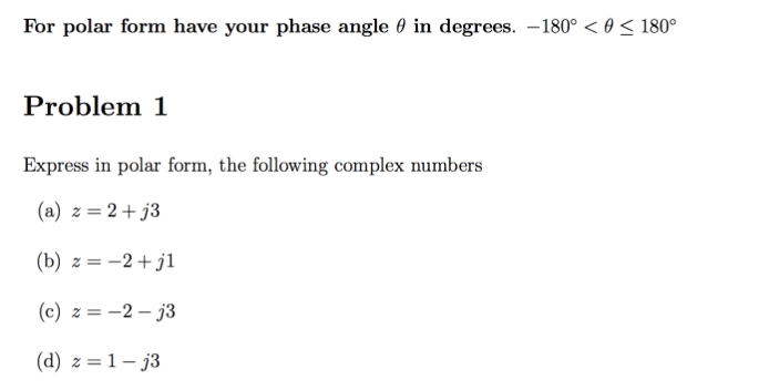 Solved For polar form have your phase angle / in degrees. | Chegg.com