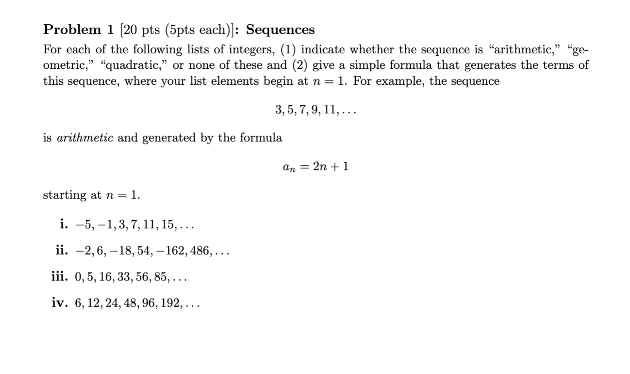Solved Problem 1 [20 pts (5pts each)]: Sequences For each of | Chegg.com