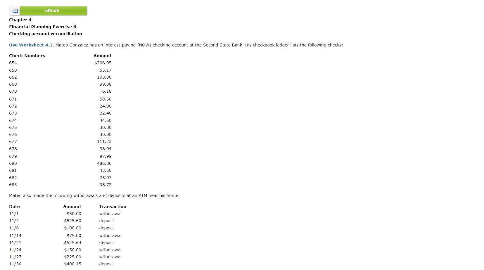 Solved Chapter 4 Financial Planning Exercise 6 Checking | Chegg.com