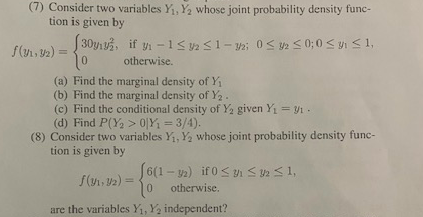 Solved (7) Consider two variables Y1,Y2 whose joint | Chegg.com