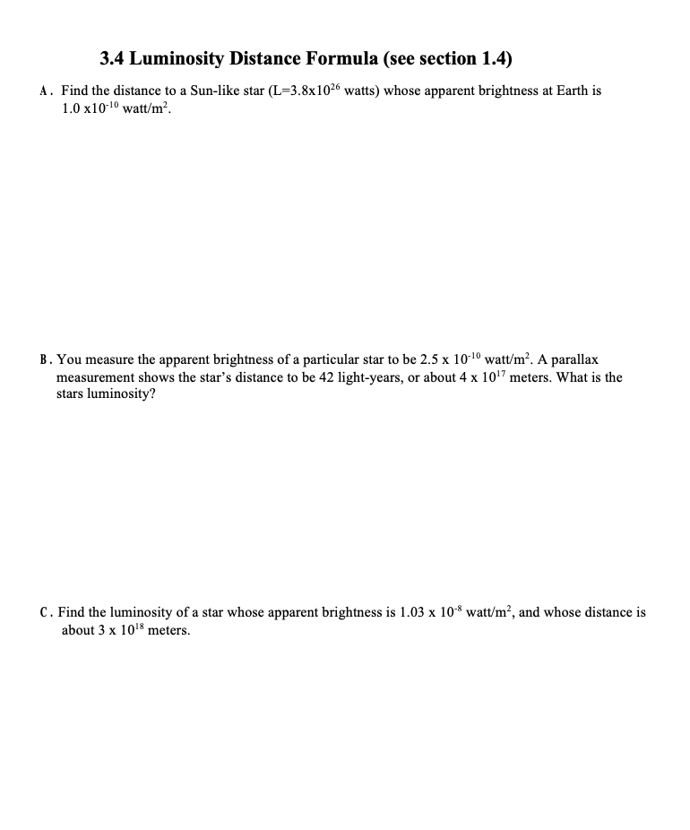 Solved 3.4 Luminosity Distance Formula (see section 1.4) A. | Chegg.com