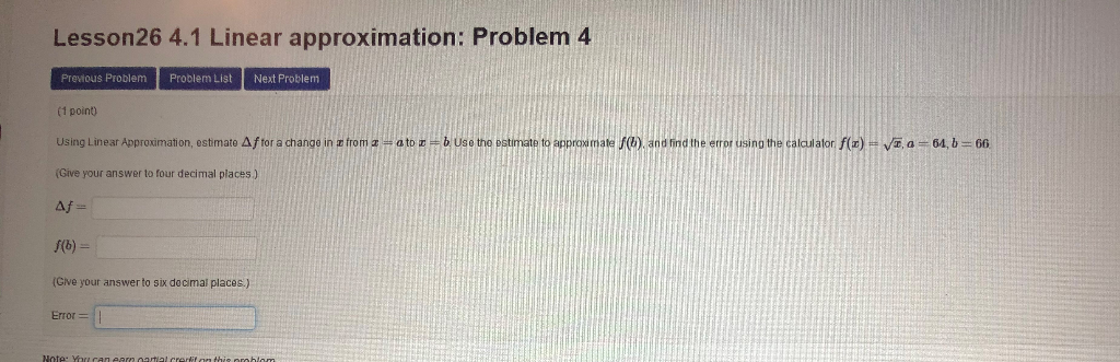 Solved Lesson 26 4.1 Linear approximation: Problem 4 | Chegg.com