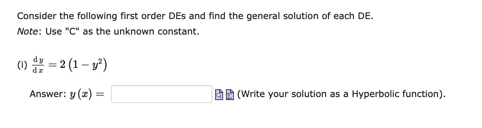 Solved Consider the following first order Des and find the | Chegg.com