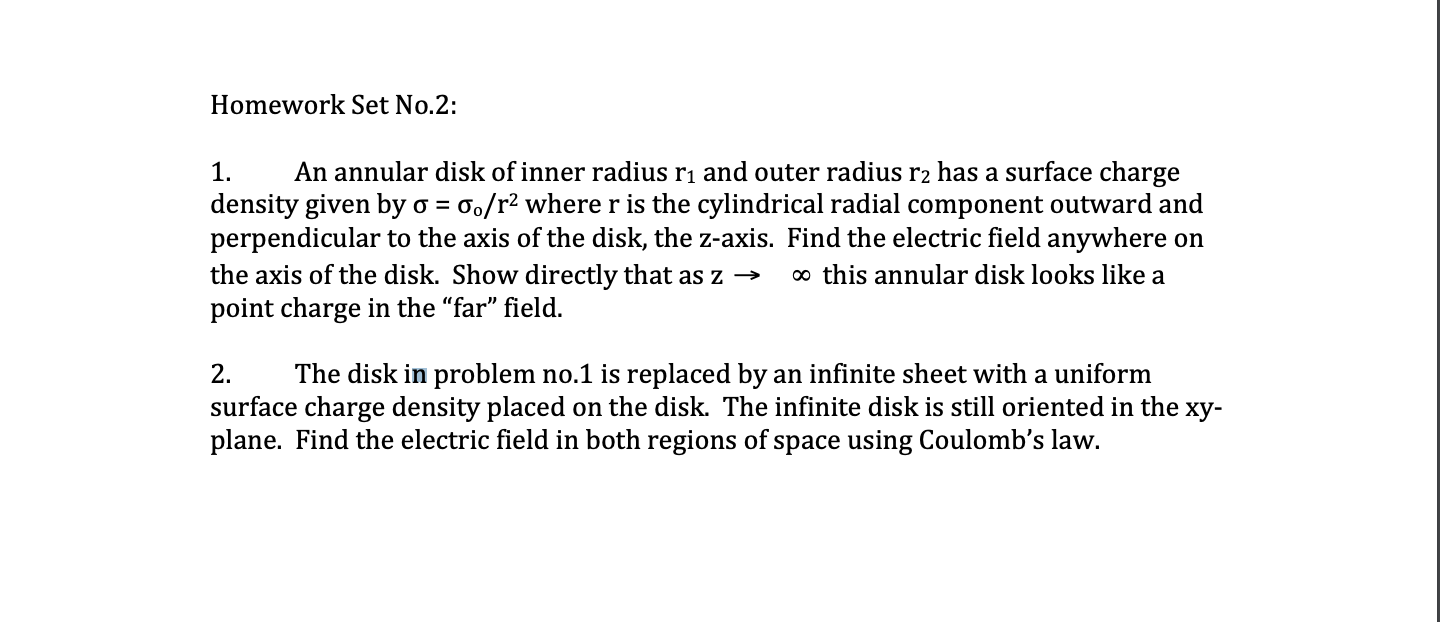 Solved Homework Set No.2: 1. An annular disk of inner radius | Chegg.com