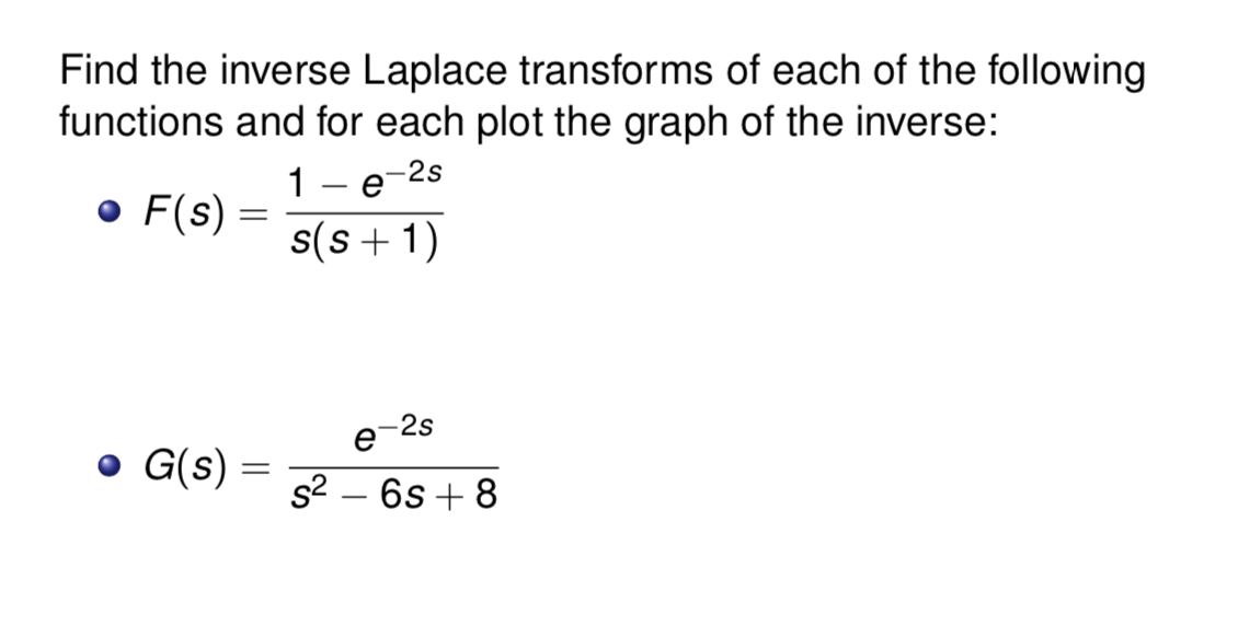 Solved Find the inverse Laplace transforms of each of the | Chegg.com